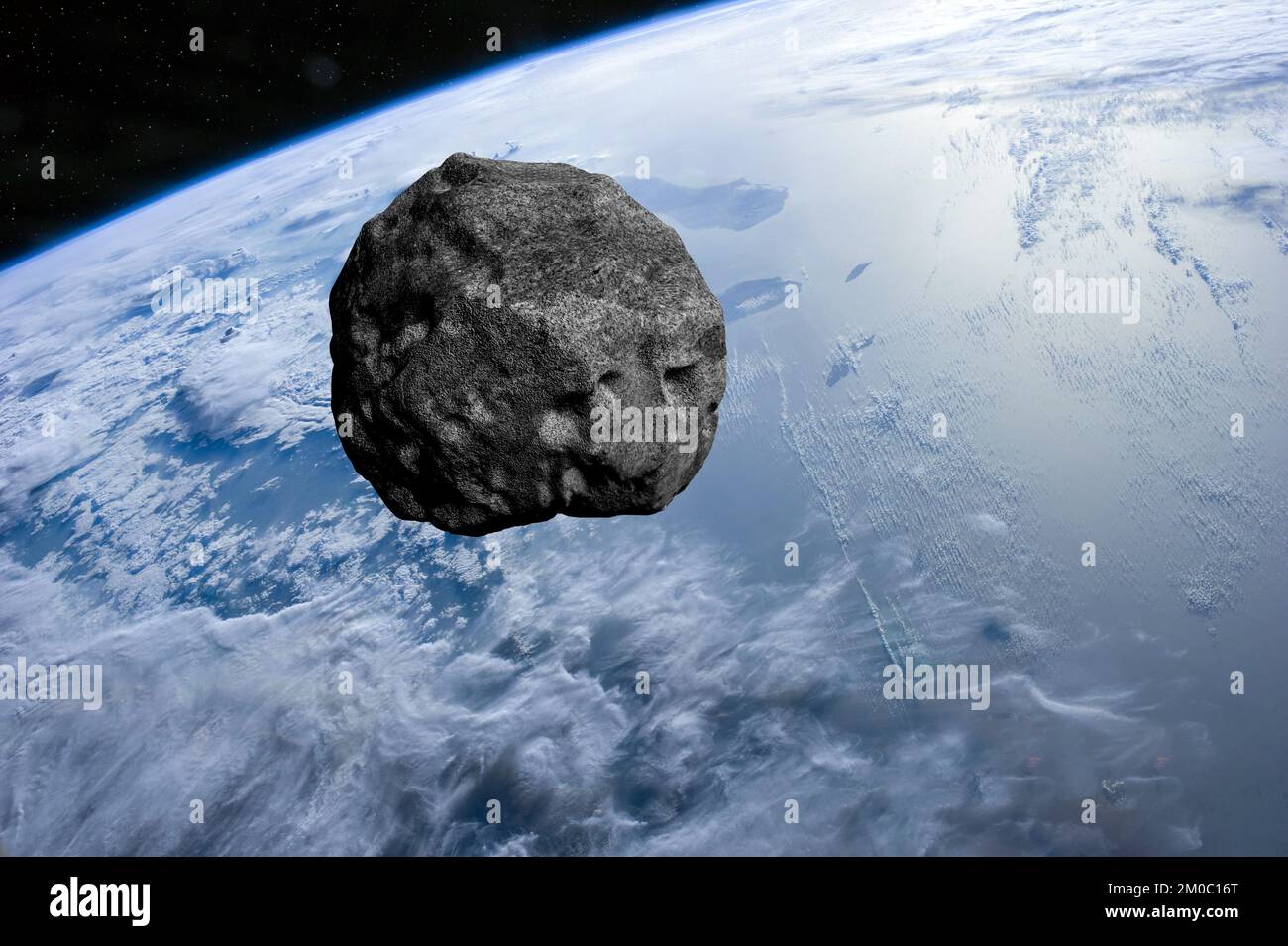 Planet Earth and big asteroid in the space. Asteroid in outer space ...