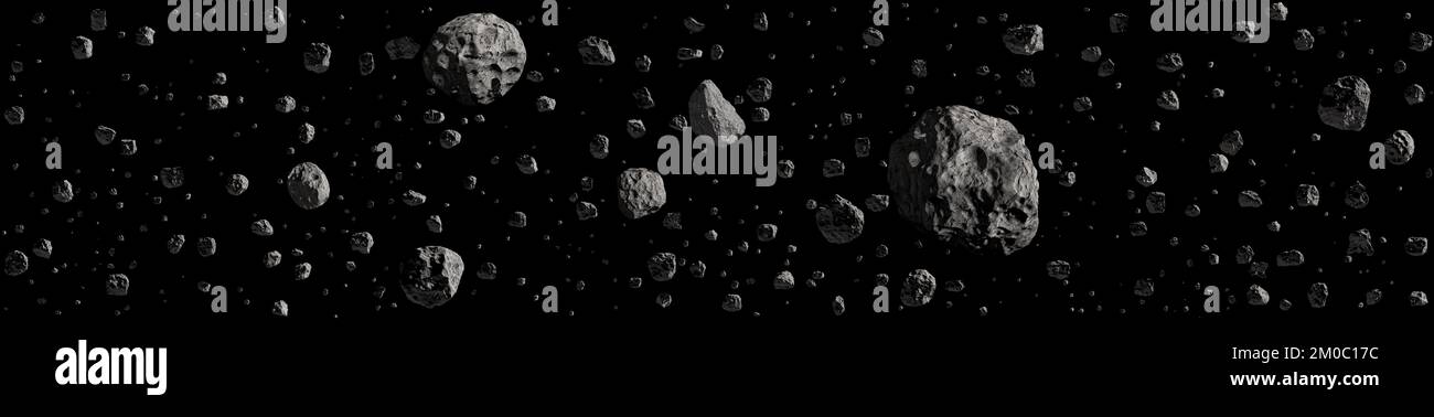 Asteroid field isolated on black background. Asteroid belt. Meteorites ...