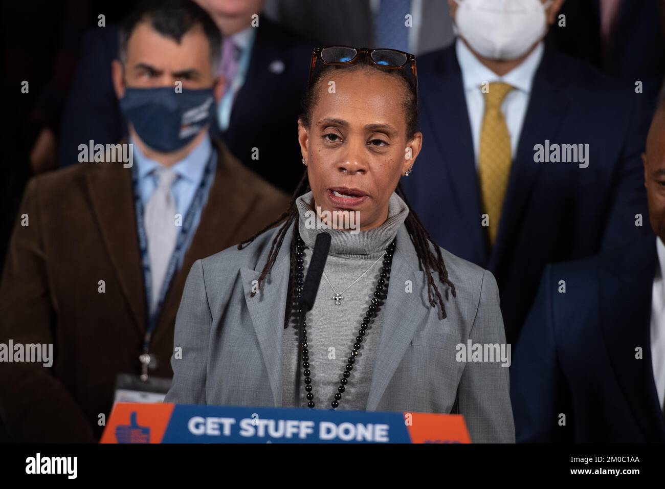 Anne Williams-Isom, deputy mayor for health and human services, makes a ...