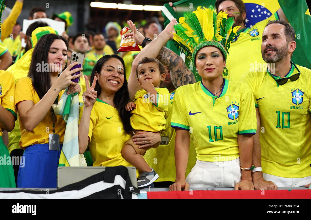 Doha, Qatar, 5th December 2022. Brazil fans during the FIFA World Cup ...