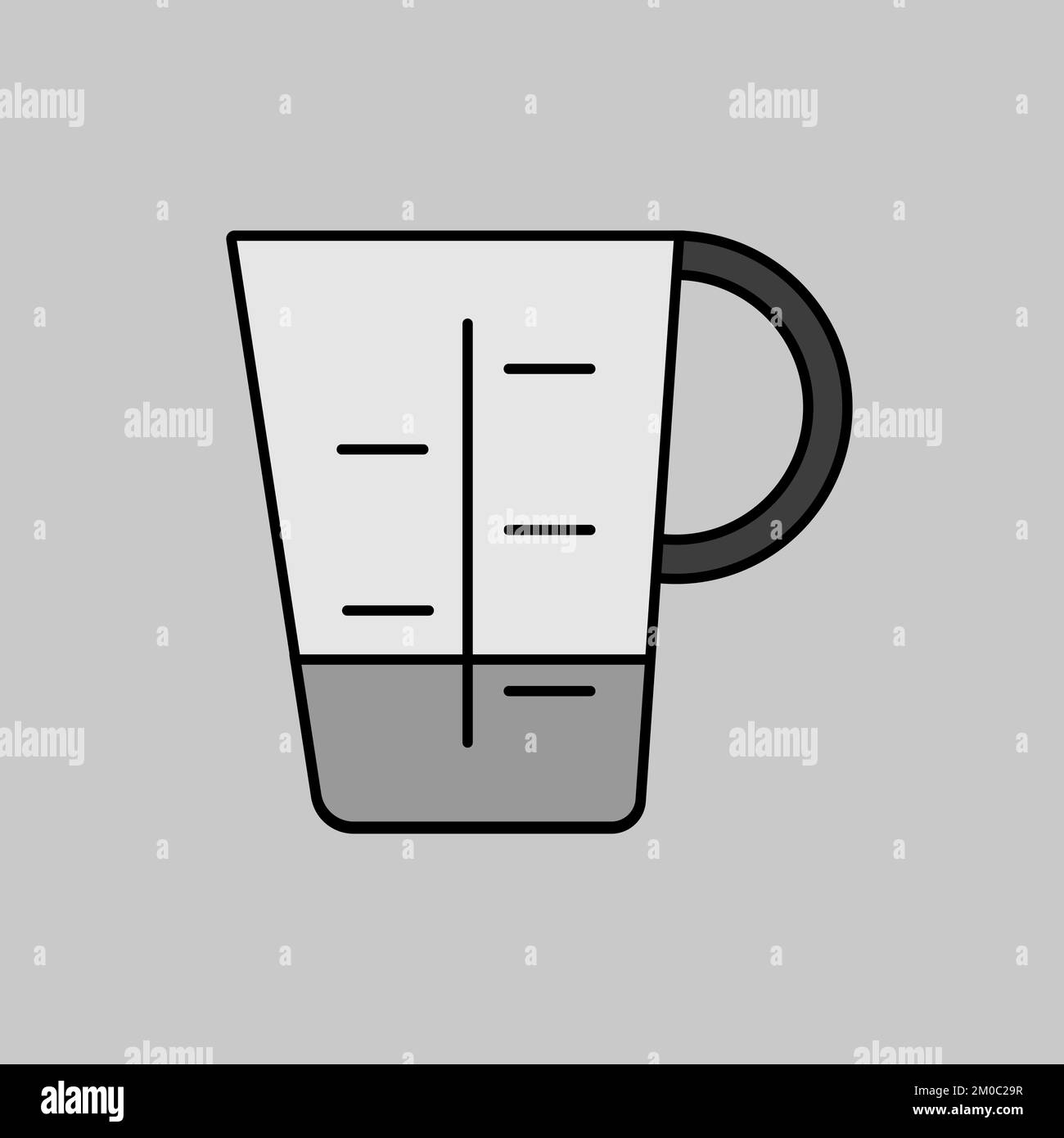 Measuring cup, beaker vector grayscale icon. Kitchen appliance. Graph ...