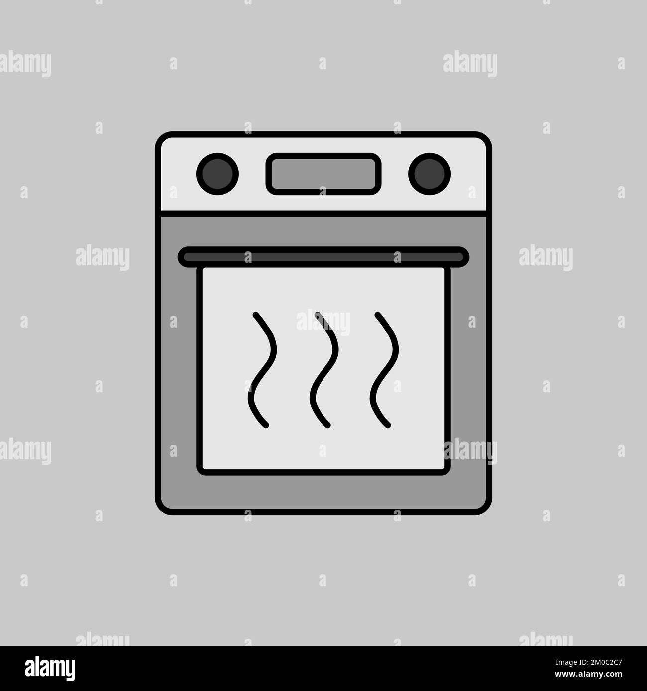 Electric oven vector kitchen grayscale icon. Graph symbol for cooking ...