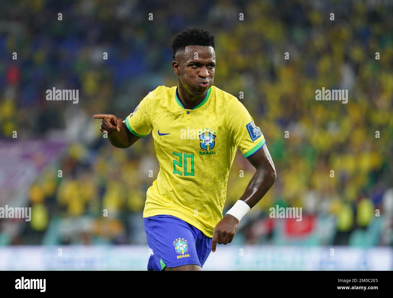 Brazil's Vinicius Junior celebrates scoring their side's first goal of ...