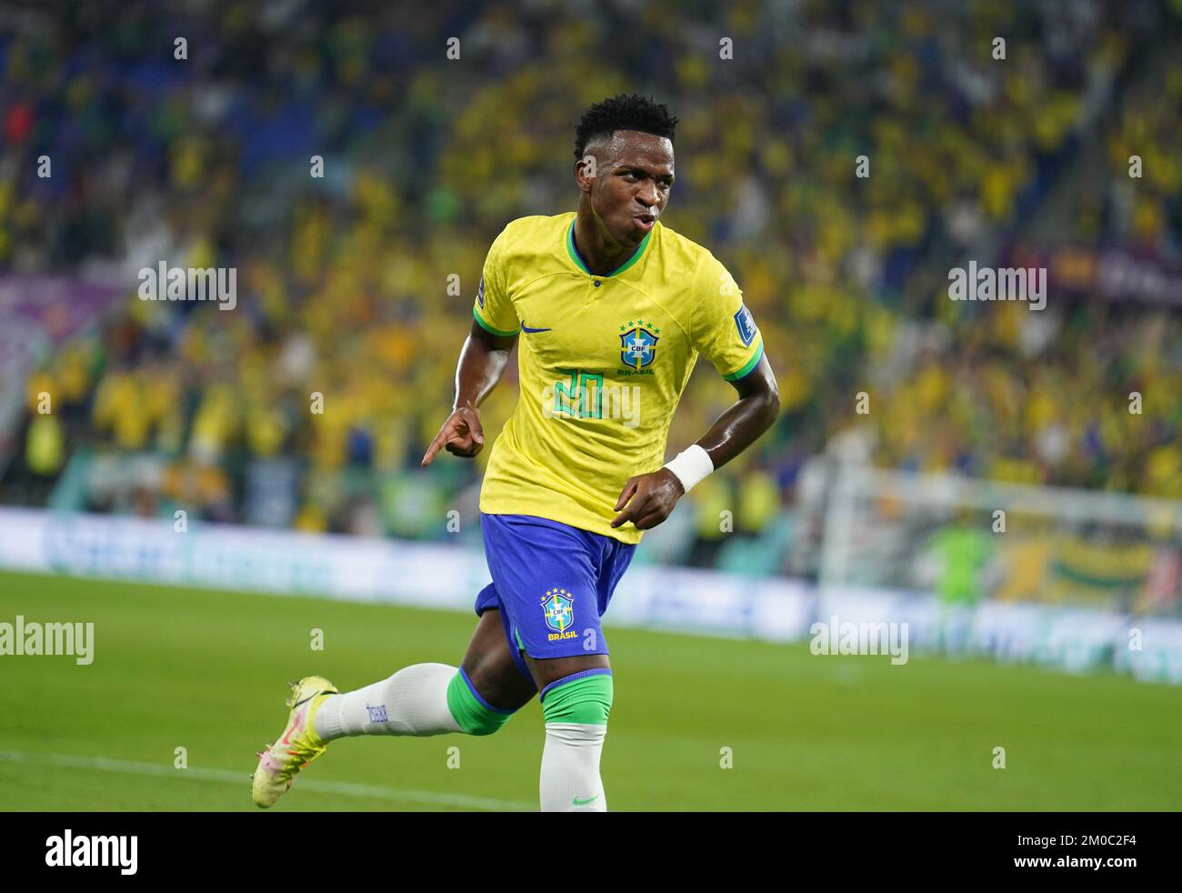 Brazil's Vinicius Junior celebrates scoring their side's first goal of ...