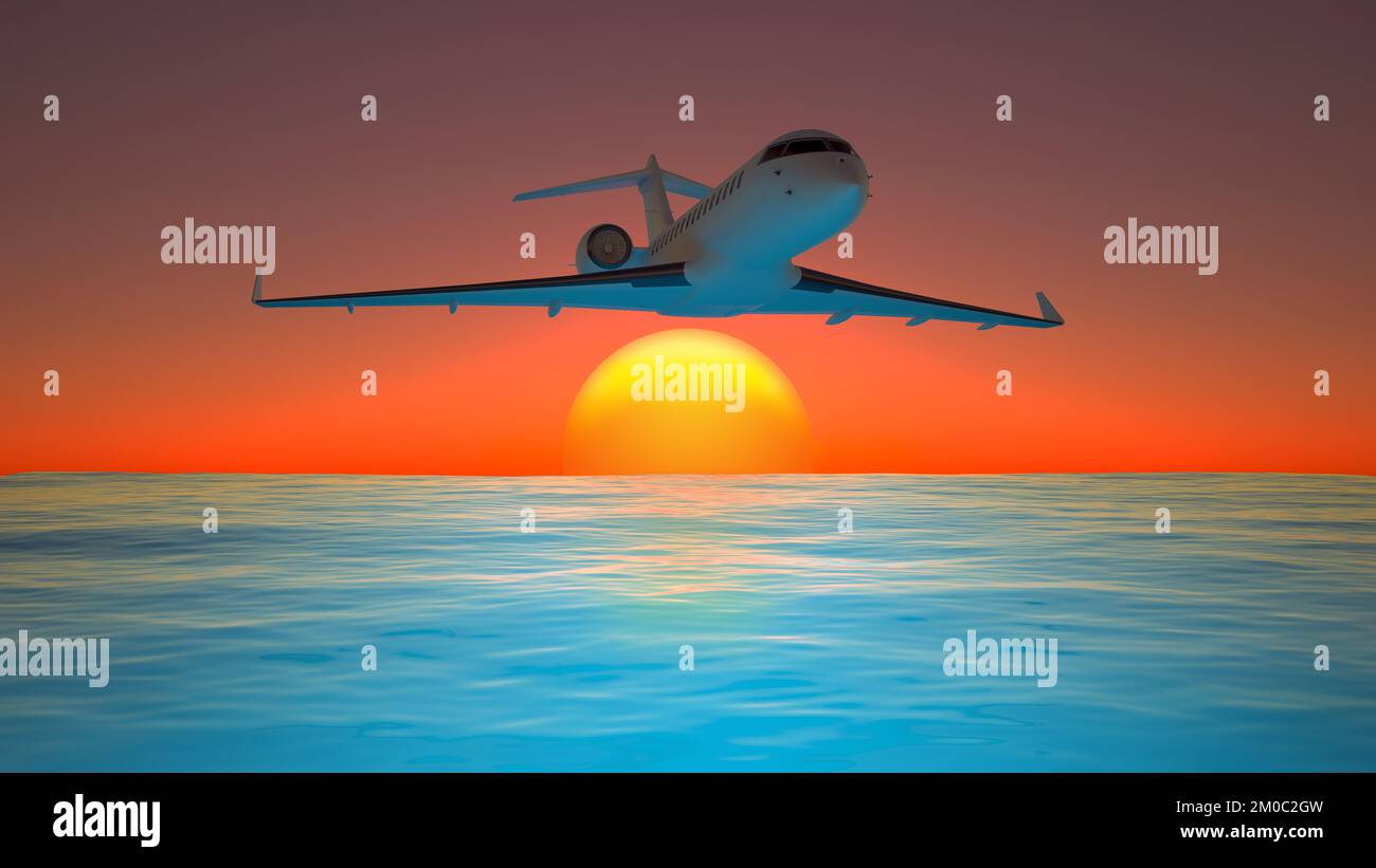 Private jet flying sunset hi-res stock photography and images - Alamy