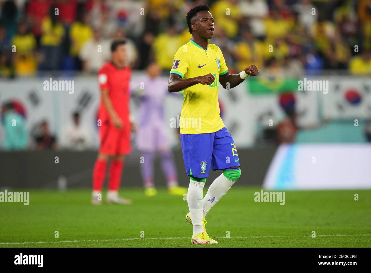Doha, Qatar. Dec 5, 202Vinicius Junior of Brazil celebrates his goal ...