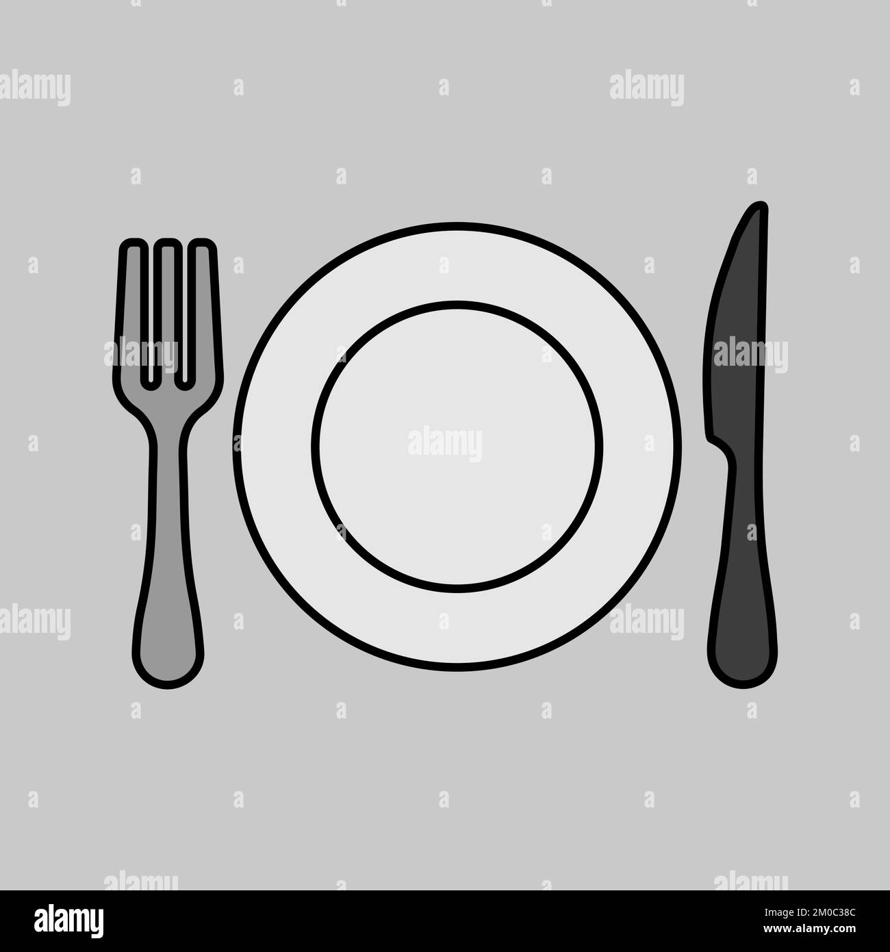 Dinner plate, knife and fork vector grayscale icon. Graph symbol for ...