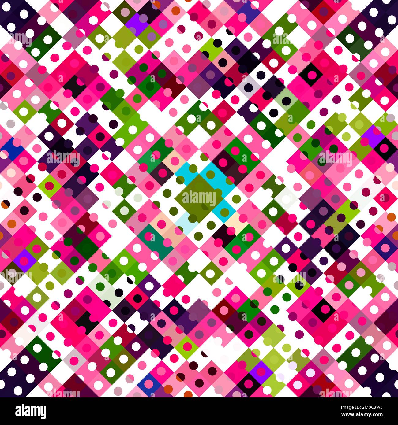 Whimsical geometric pixel pattern. Playful fun kaleidoscopic pink ...