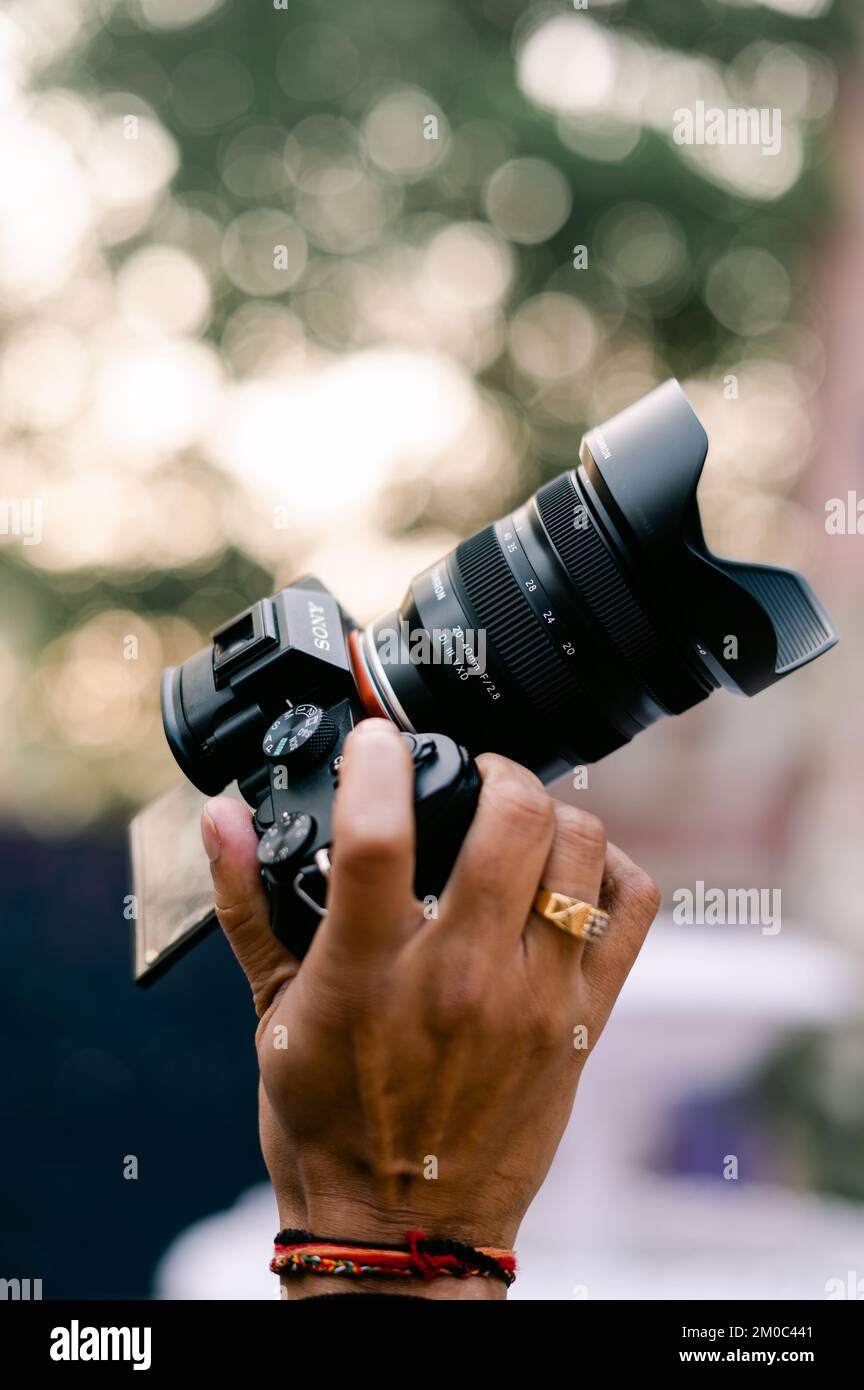 Top view of sony a7iii with lens on , full-frame camera Stock Photo - Alamy