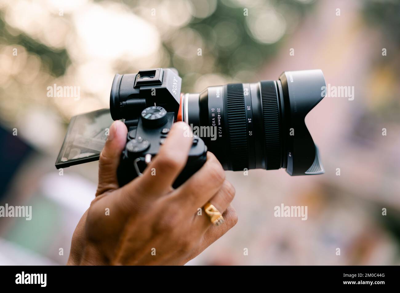 Top view of sony a7iii with lens on , full-frame camera Stock Photo - Alamy