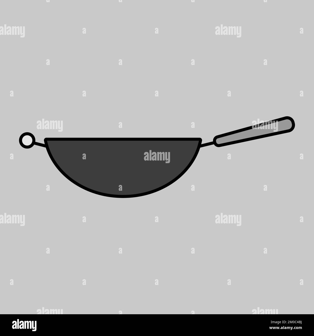 Wok frying pan vector grayscale icon. Kitchen appliance. Graph symbol ...