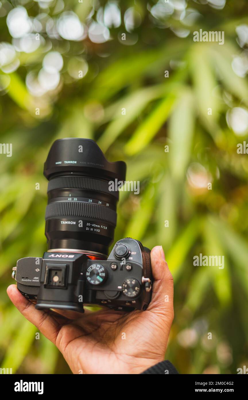Top view of sony a7iii with lens on , full-frame camera Stock Photo - Alamy