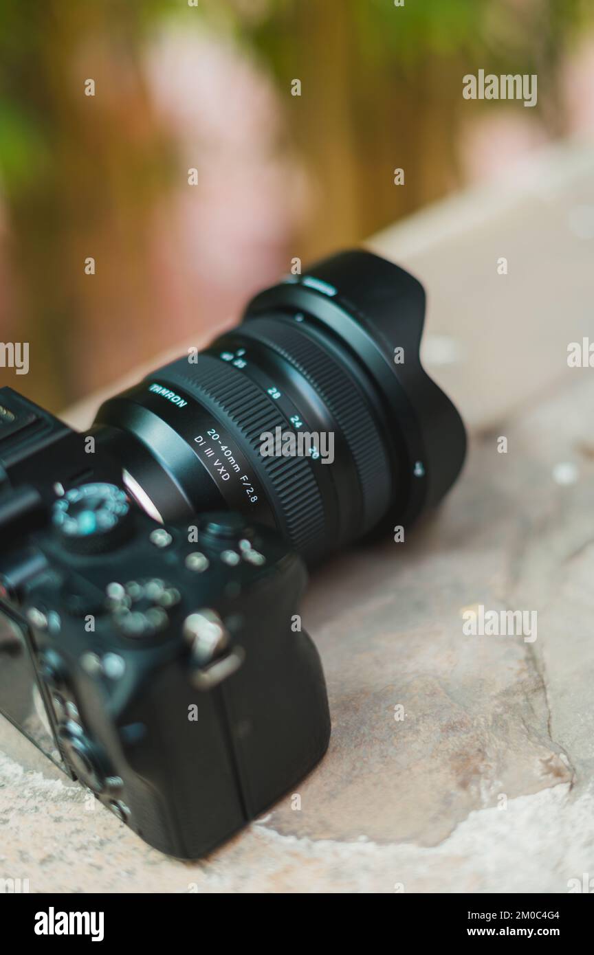 Top view of sony a7iii with lens on , full-frame camera Stock Photo - Alamy