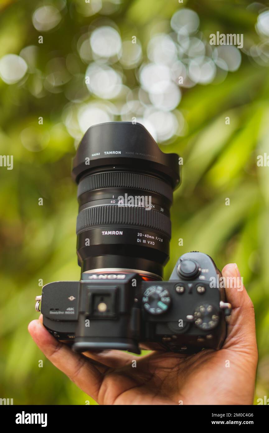 Top view of sony a7iii with lens on , full-frame camera Stock Photo - Alamy
