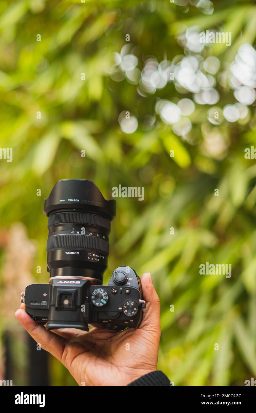 Top view of sony a7iii with lens on , full-frame camera Stock Photo - Alamy