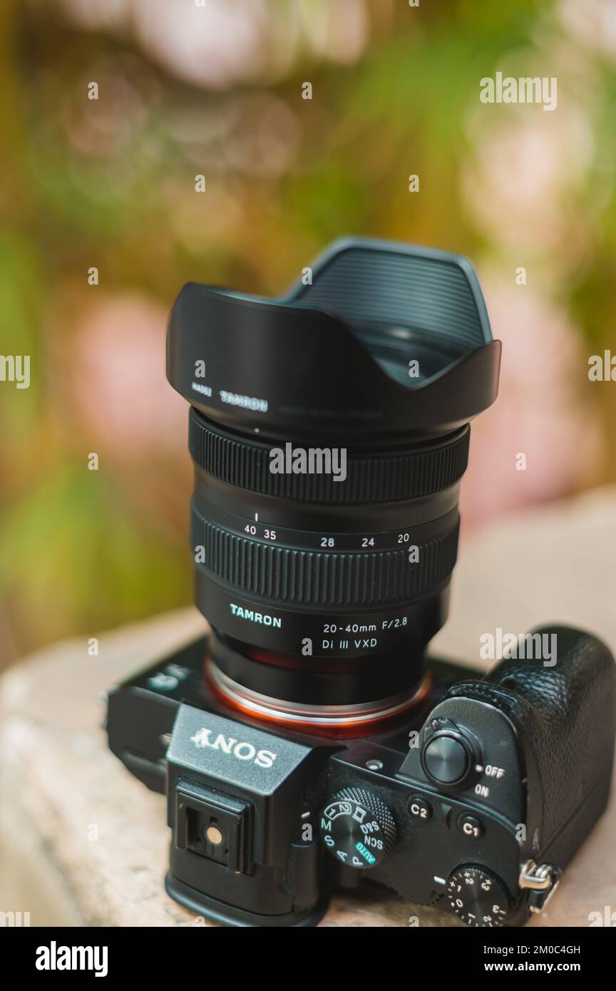 top view of sony a7iii with lens on , full-frame camera Stock Photo - Alamy