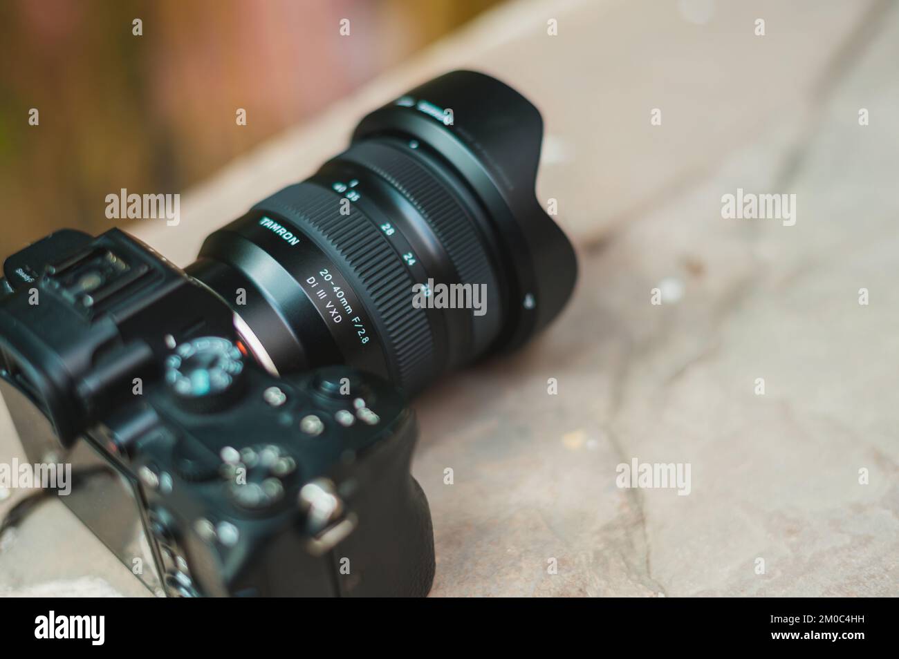 Top view of sony a7iii with lens on , full-frame camera Stock Photo - Alamy