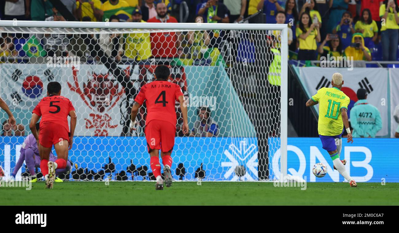 Doha, Qatar, 5th December 2022. Neymar Jr of Brazil scores their second ...