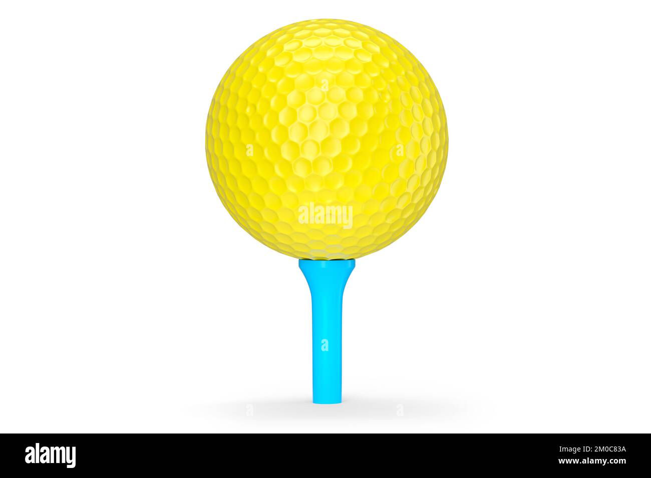 Yellow golf ball on tee isolated on white background. 3d rendering of ...