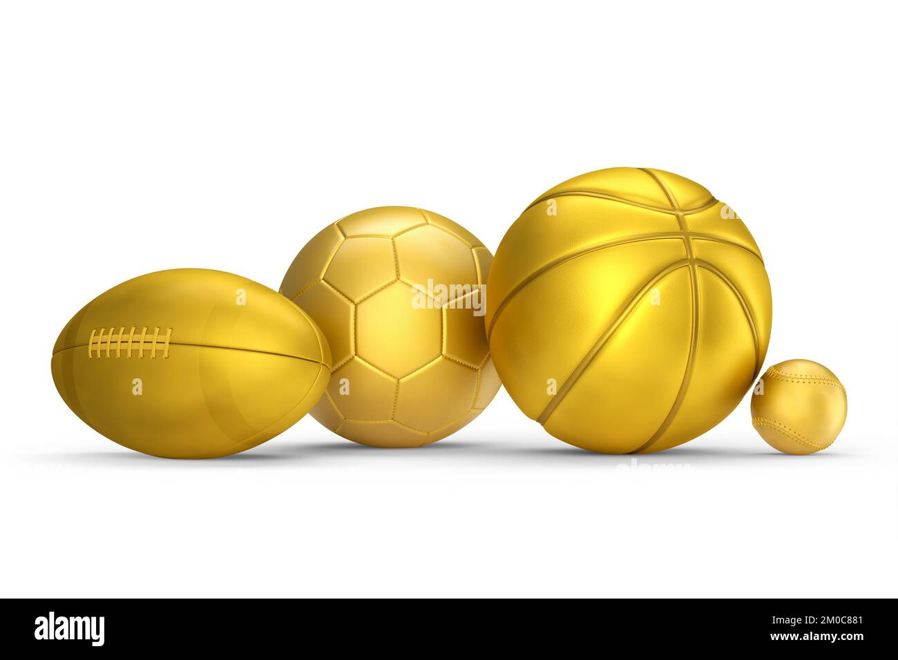 Set of gold ball like basketball, american football and golf isolated ...