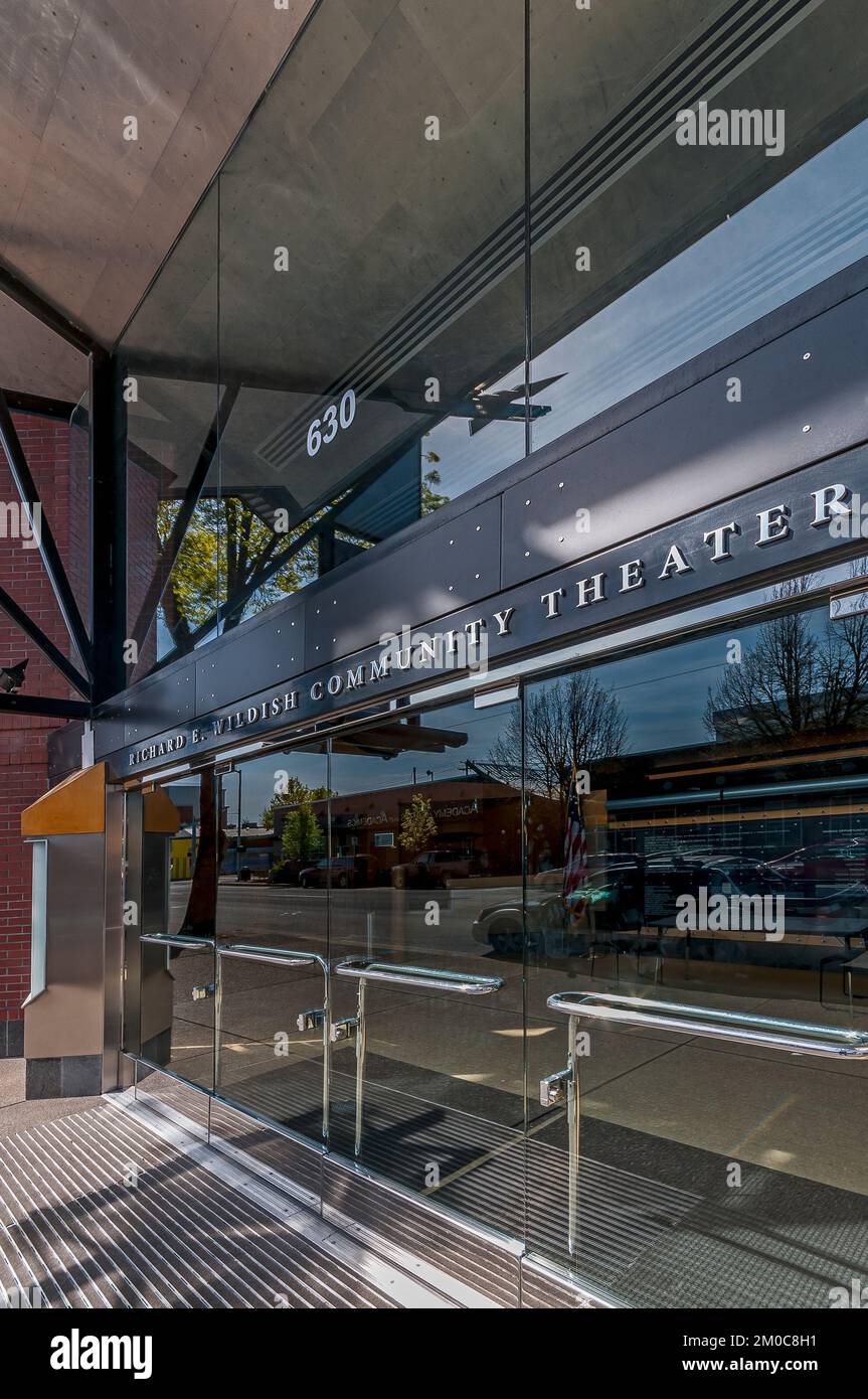 The glass doors at the front entrance to the Richard E. Wildish ...