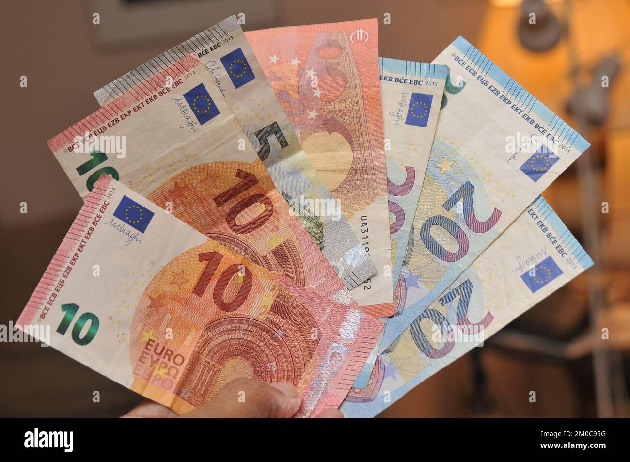 Copenhagen/Denmark/05 December 2022/ Euro currency notes in danish ...