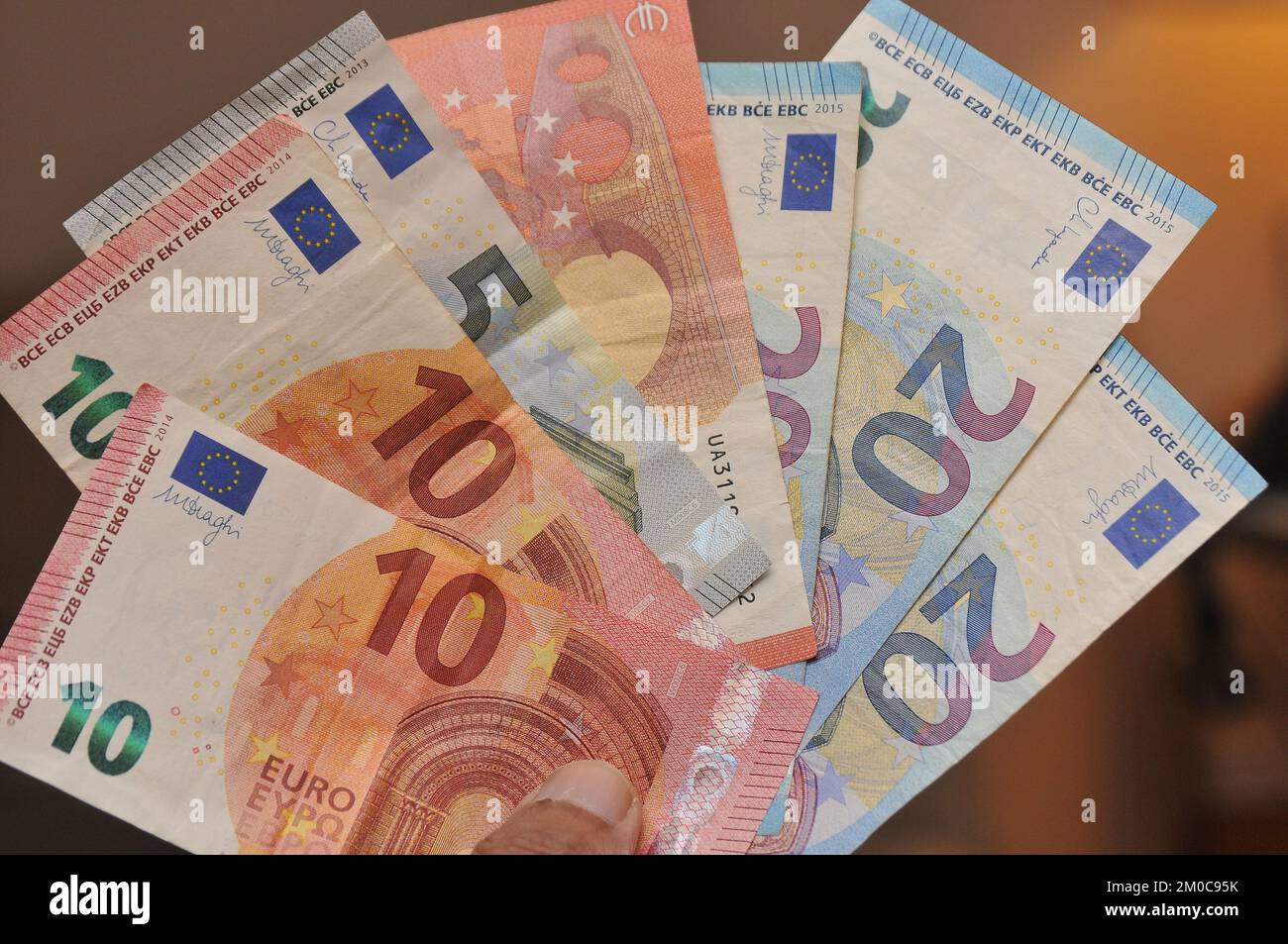 Copenhagen/Denmark/05 December 2022/ Euro currency notes in danish ...