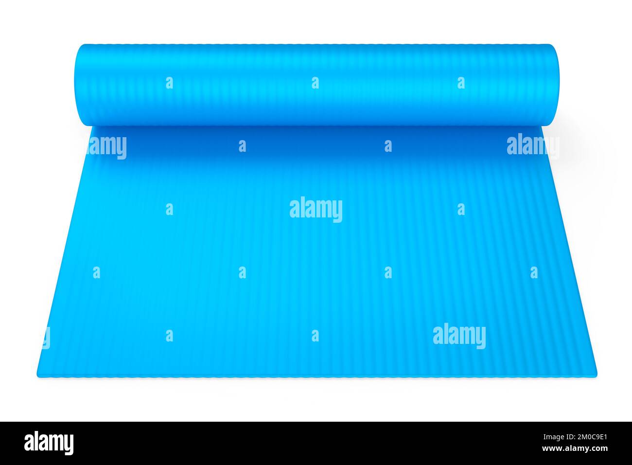 Blue yoga mat or lightweight foam camping bed roll pad isolated on ...