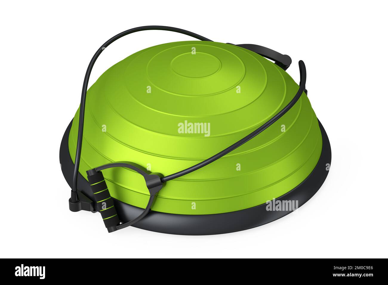 Green fitness ball with hand expander isolated white background. 3d ...