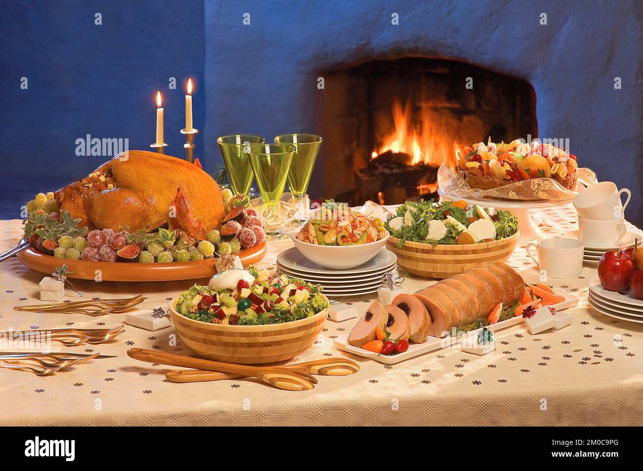 Lavish roast turkey Christmas dinner example Stock Photo - Alamy