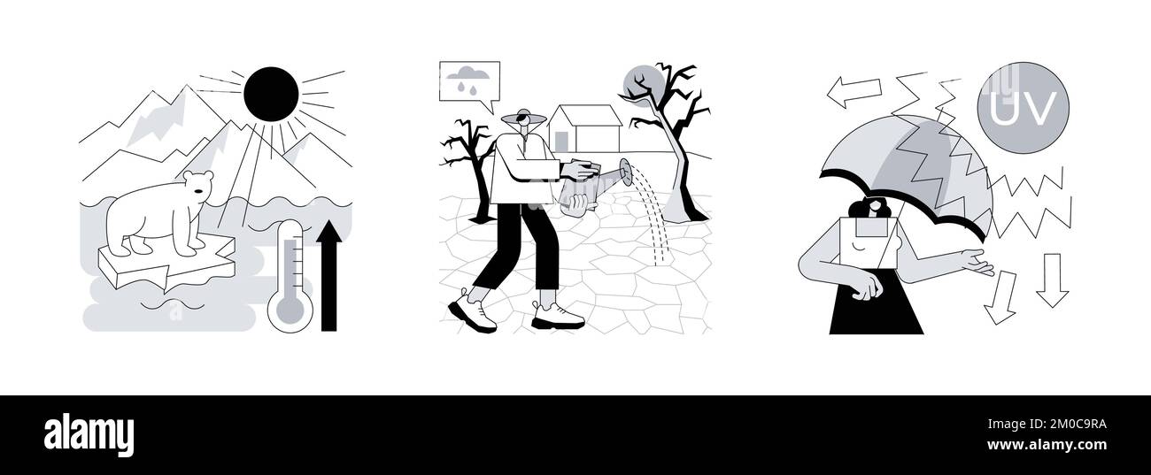 Global warming abstract concept vector illustration set. Melting ...