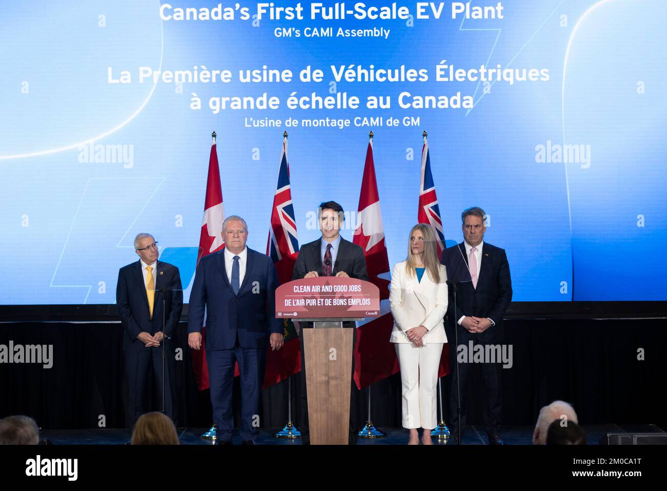 Prime Minister Justin Trudeau speaks at the General Motors CAMI ...