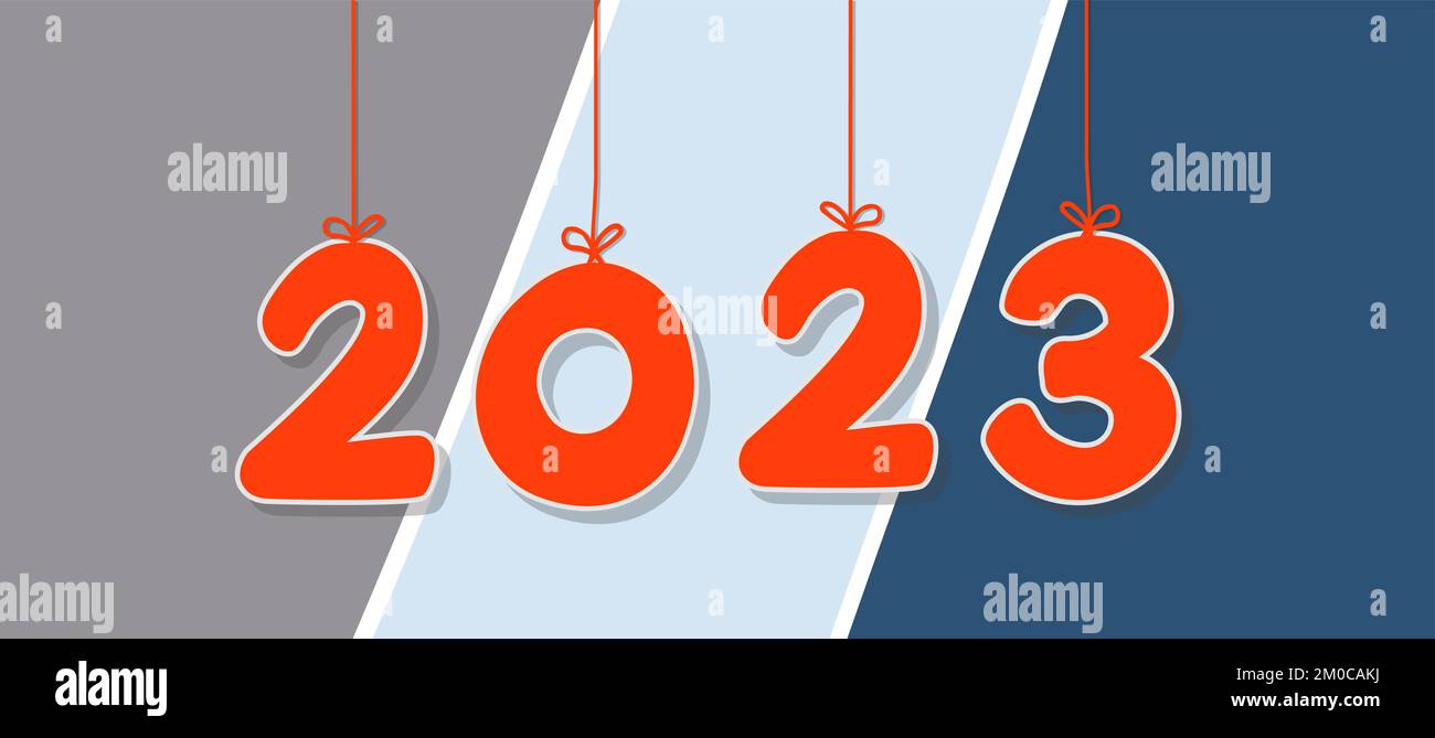Red text 2023 holiday word hanging on the ropes. Happy new year Stock ...