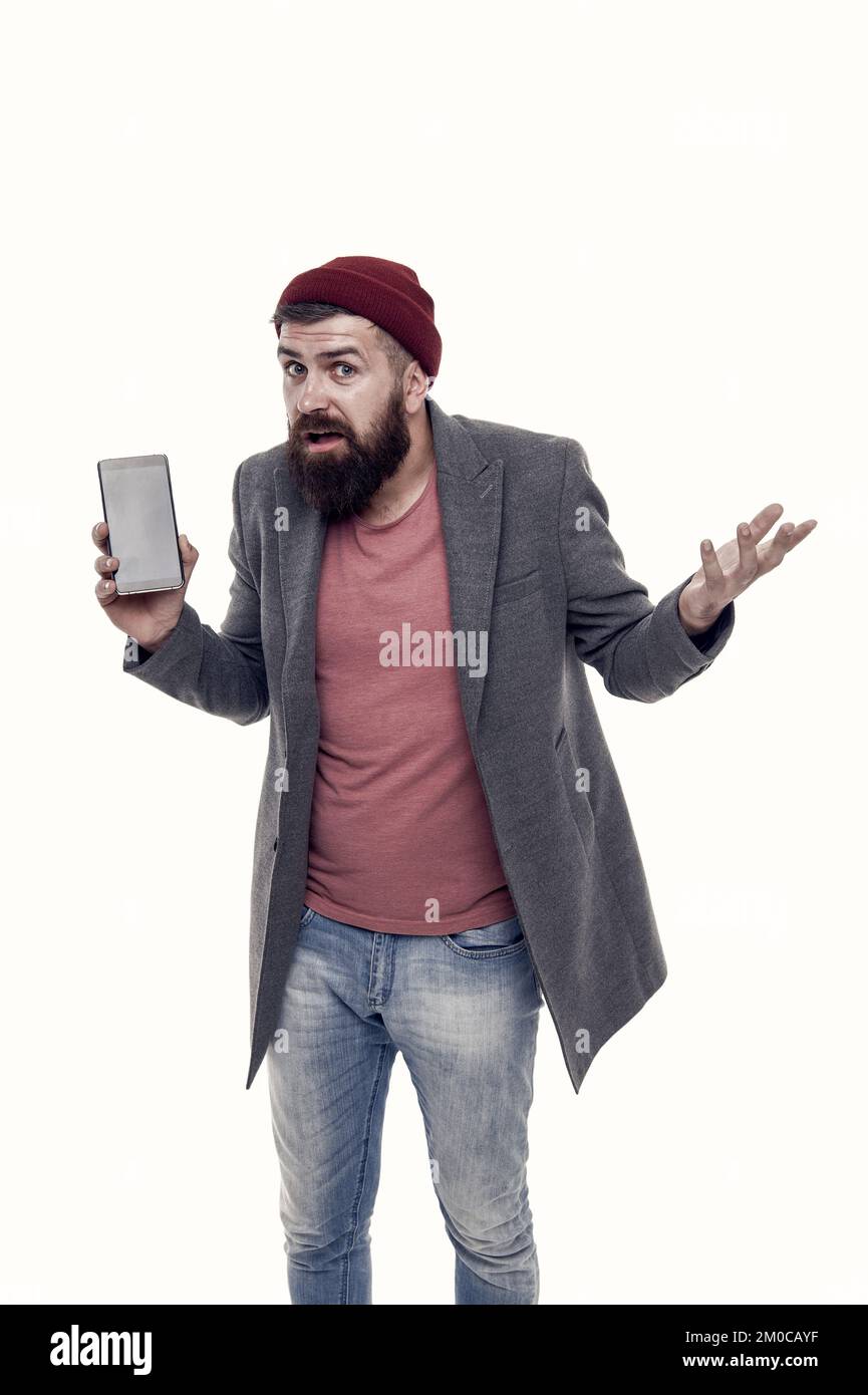 Internet surfing social networks with smartphone. Man with smartphone ...