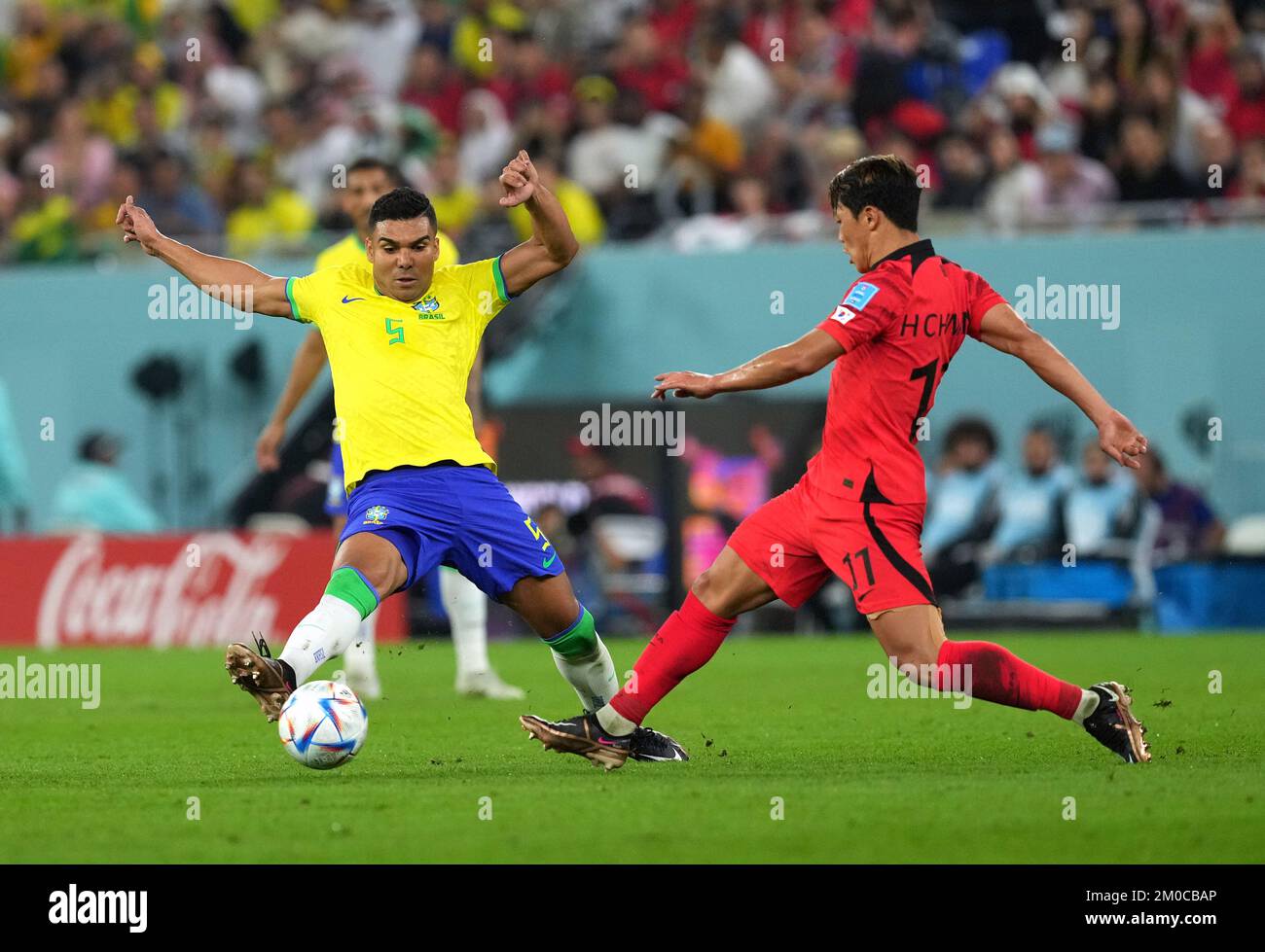 Brazil's Casemiro (left) and South Korea's Hwang Hee-chan battle for ...