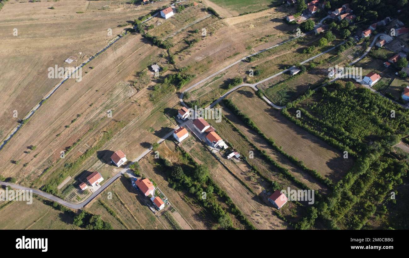 A bird's-eye view of residential buildings in the countryside Stock ...