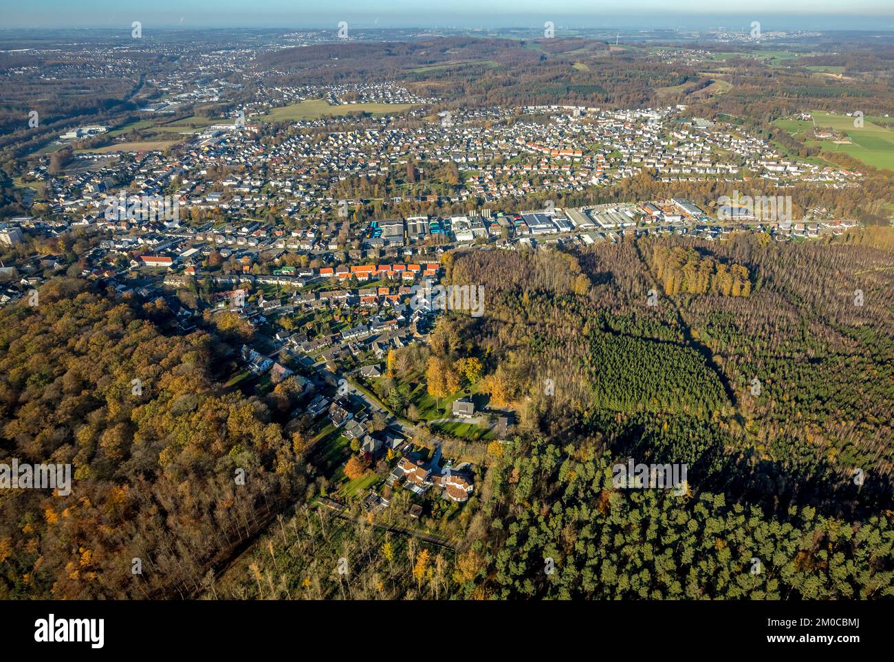 Aerial view, town view district Lendringsen in Menden, Sauerland, North ...