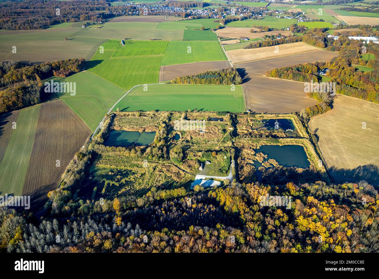 Aerial view, former sewage sludge landfill in the district of Halingen ...