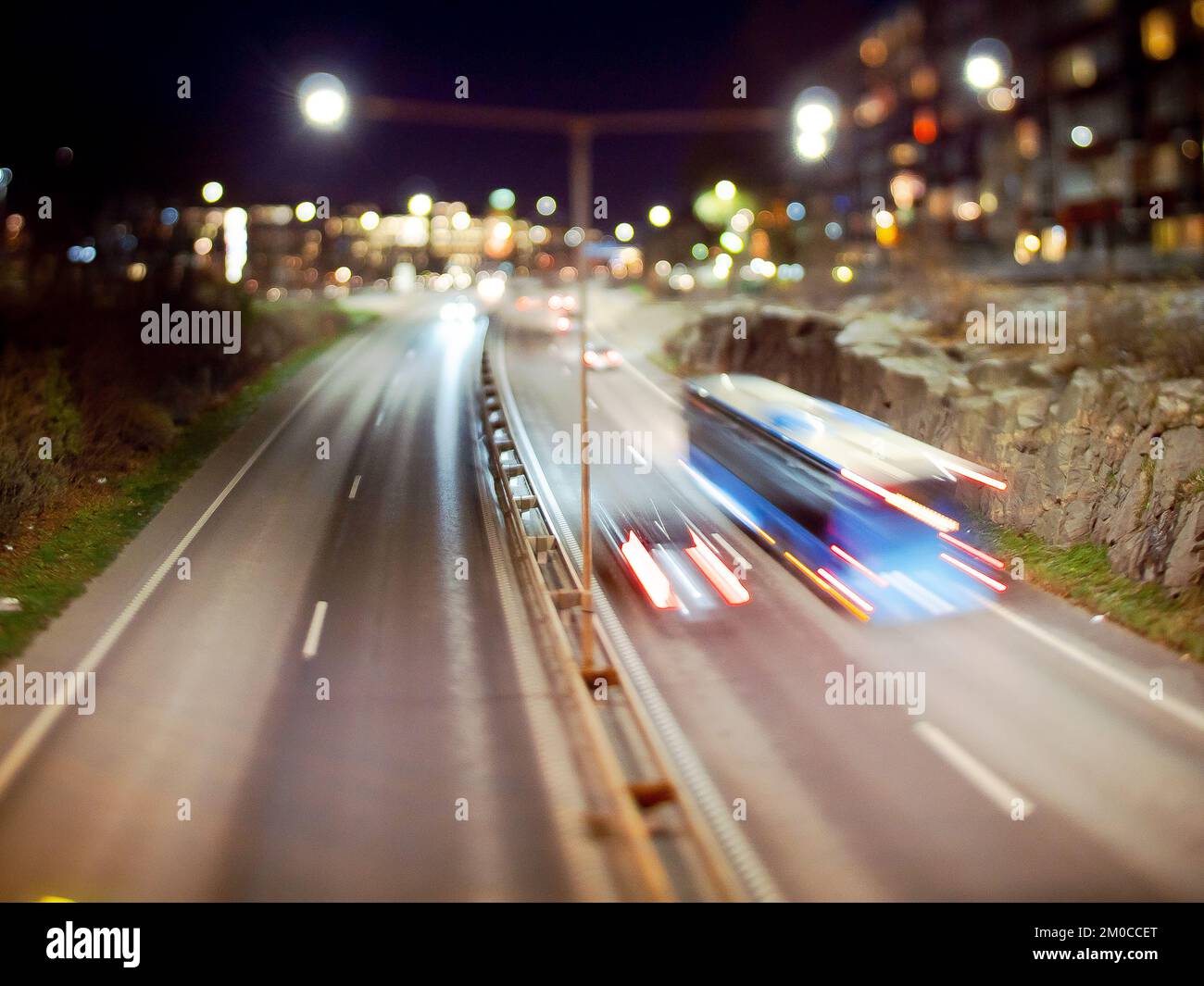 Long exposure tilt shift image of traffic passing on a highway Stock ...