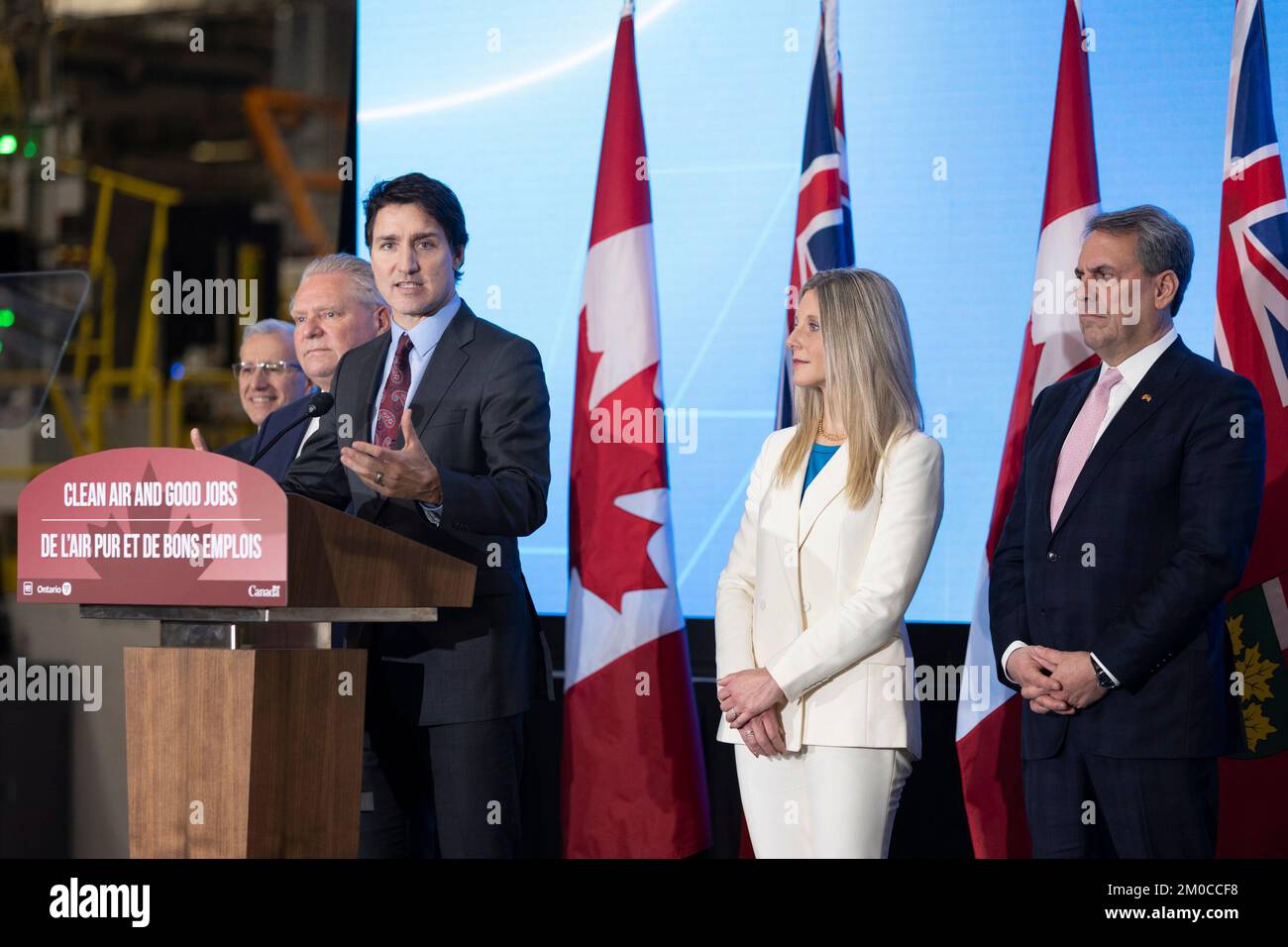 Ont., Canada, December 5, 2022 Prime Minister Justin Trudeau speaks at ...