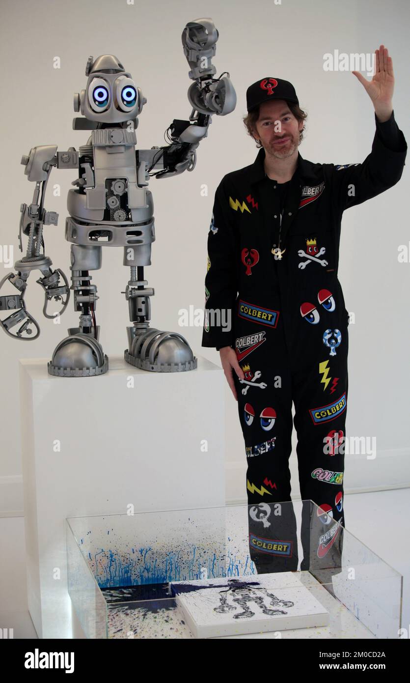 London, UK. Philip Colbert with his art-making LobsterBot at the ...