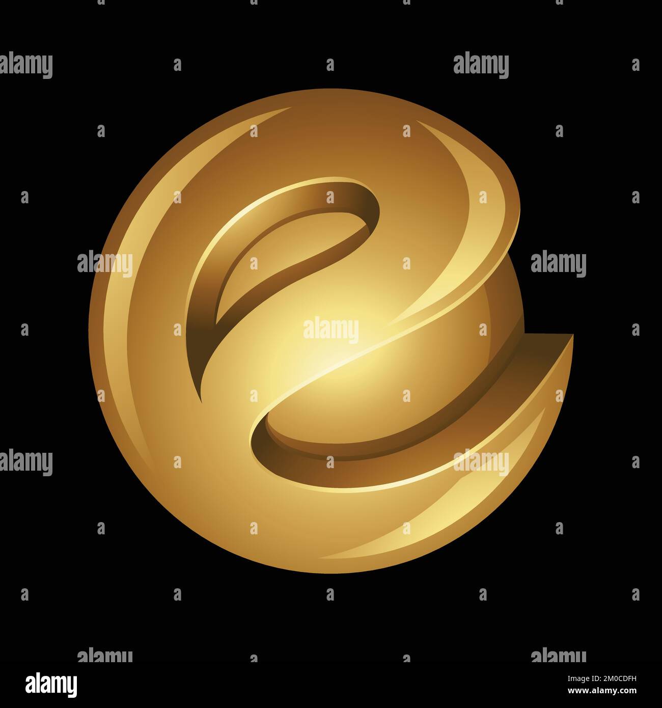 Golden Abstract Letter E Sphere on a Black Background Stock Vector ...
