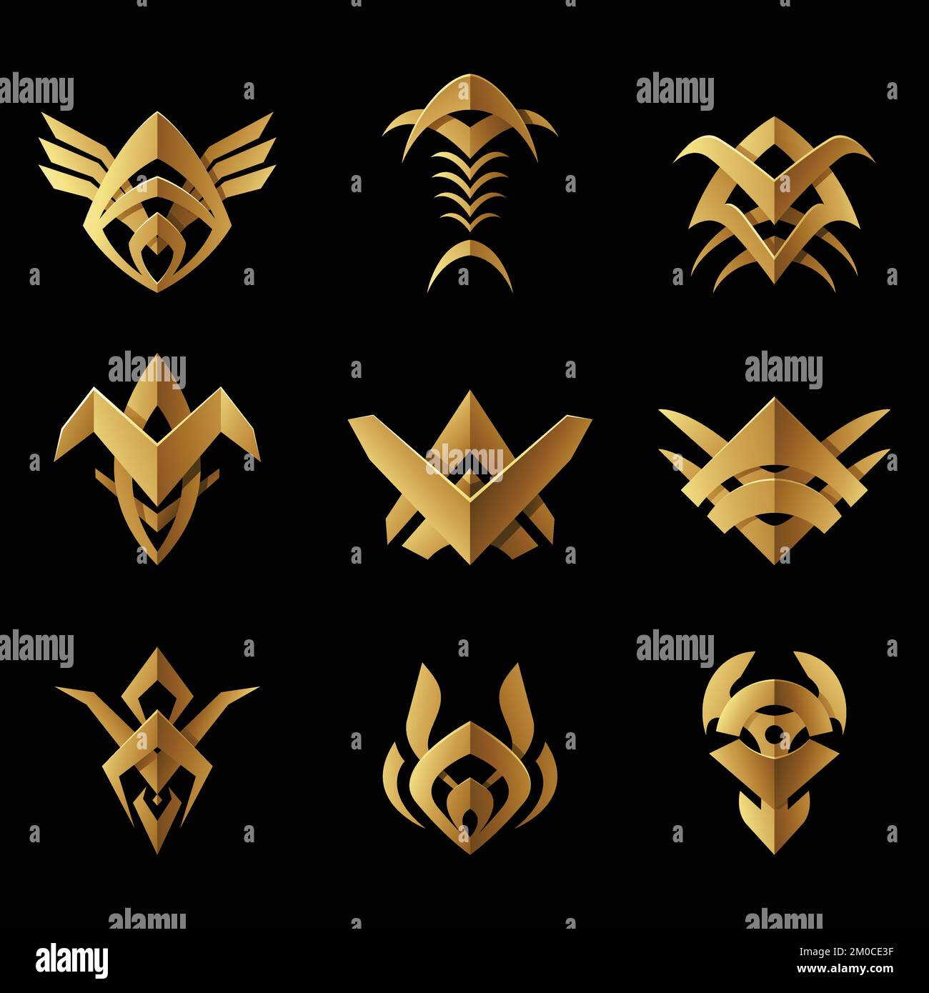 Golden Abstract Tribal Symbols on a Black Background Stock Vector Image ...