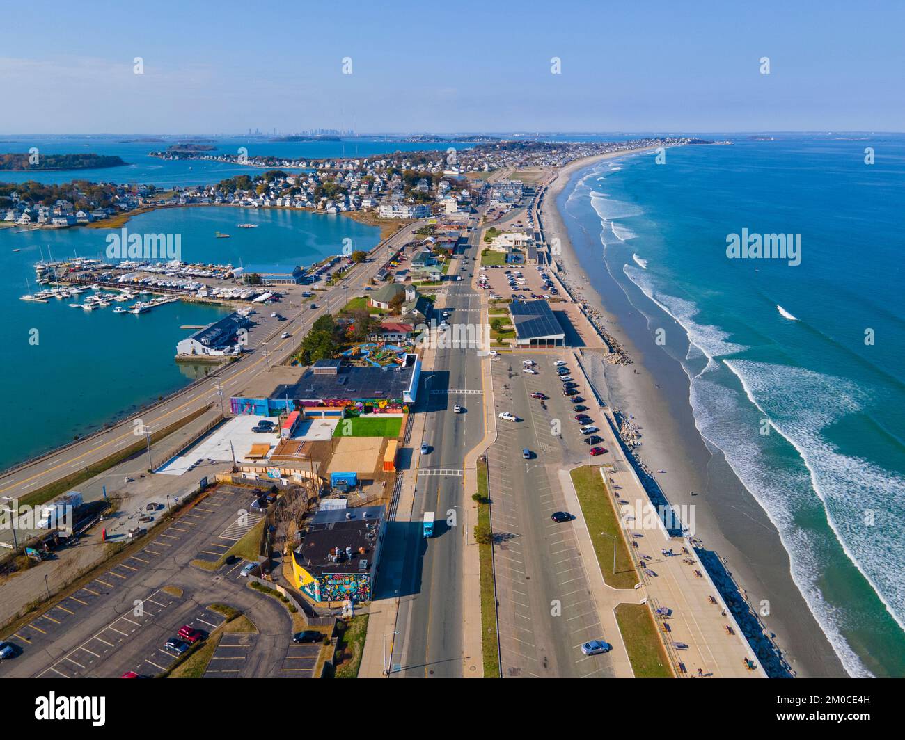 Nantasket Beach, Weir River and Hingham Bay aeral view with fall ...