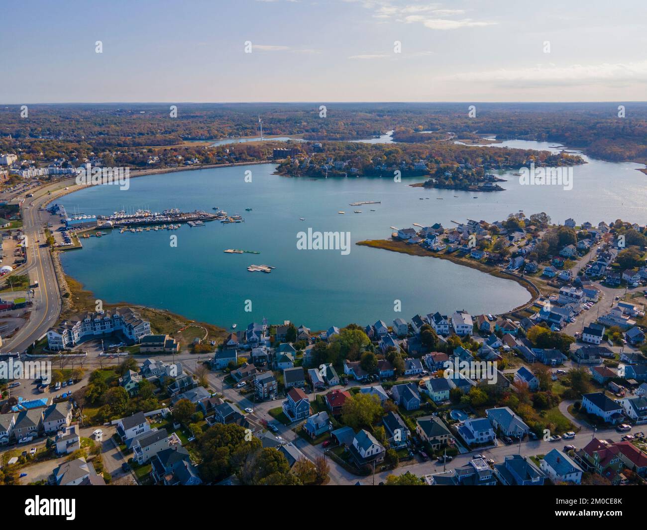 Nantasket Beach, Weir River and Hingham Bay aeral view with fall ...