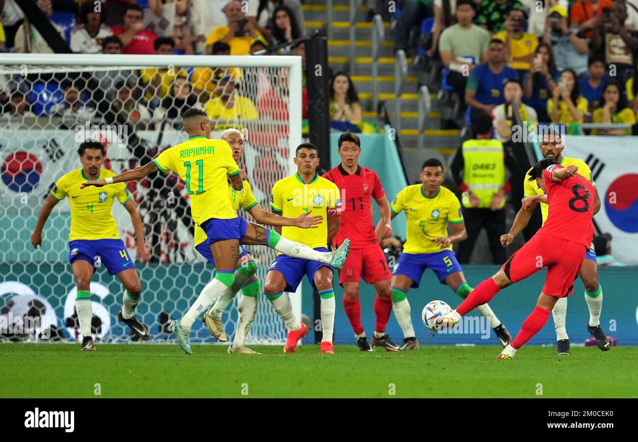 South Korea's Paik Seung-ho (right) scores their side's first goal of ...
