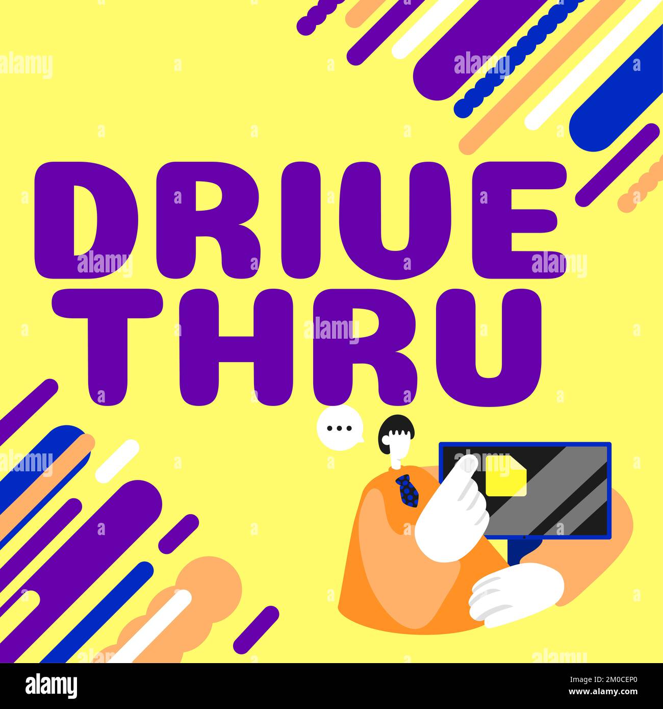 Text caption presenting Drive Thru. Concept meaning place where you can ...