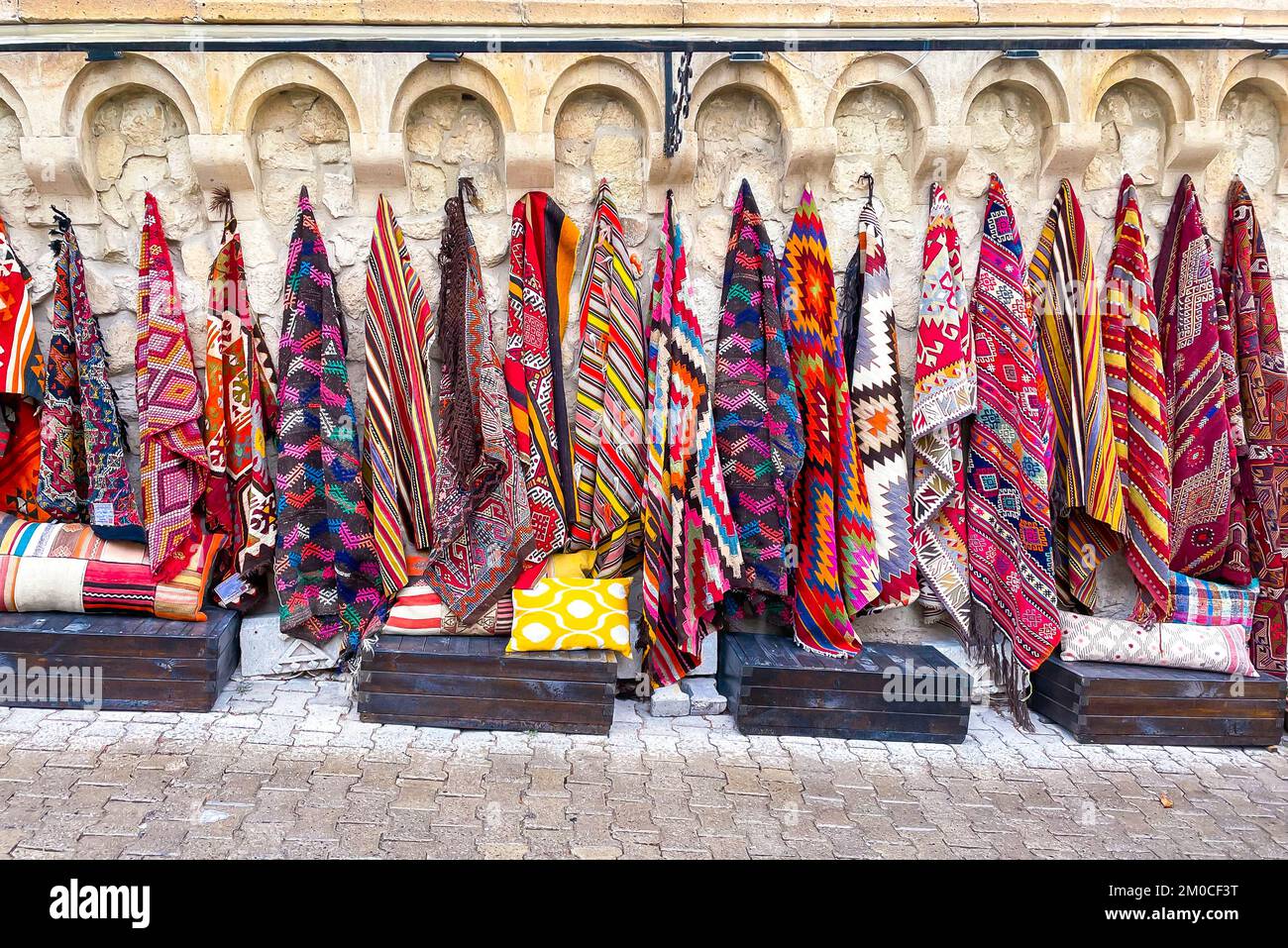 Old traditional Turkish carpet shop in cave house Cappadocia, Turkey ...