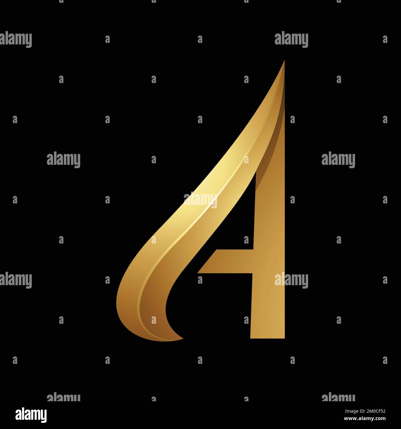 Golden Embossed Curved Capital Letter A on a Black Background Stock ...