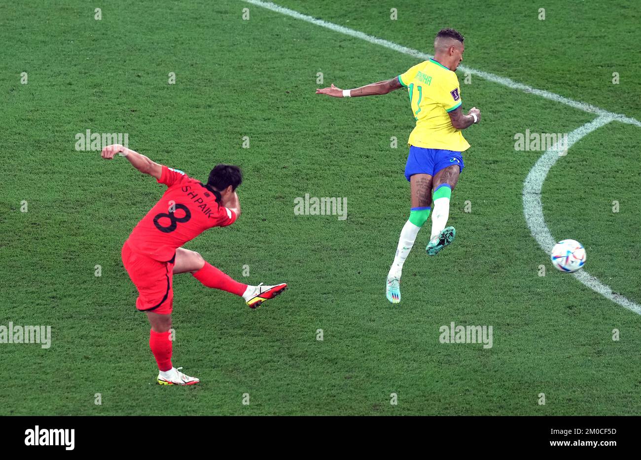 South Korea's Paik Seung-ho scores their side's first goal of the game ...